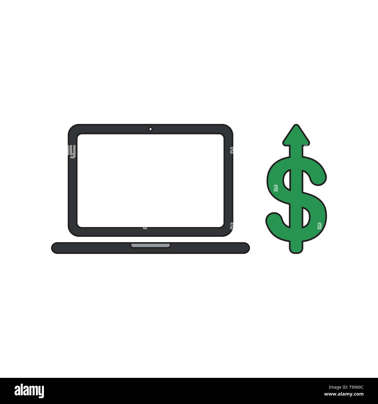 Vector icon concept of laptop computer with dollar money arrow moving ...