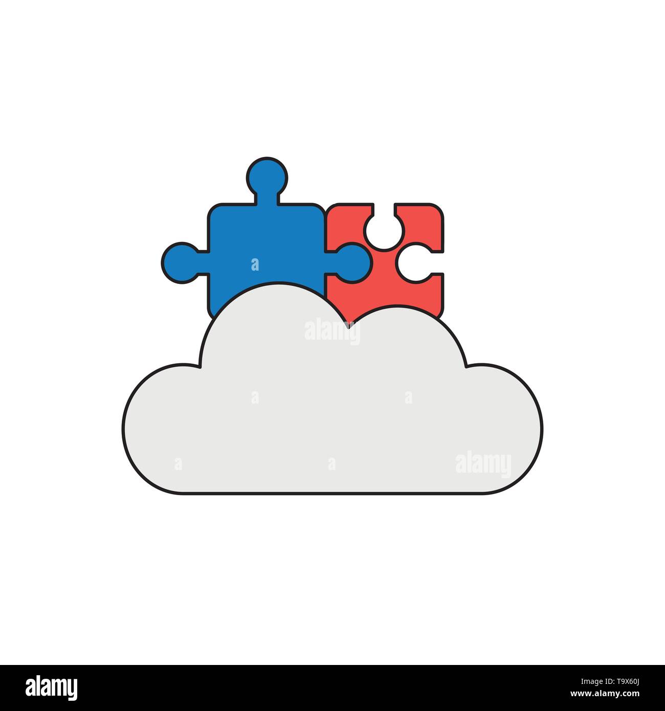 Vector icon concept of two connected jigsaw puzzle pieces on cloud ...