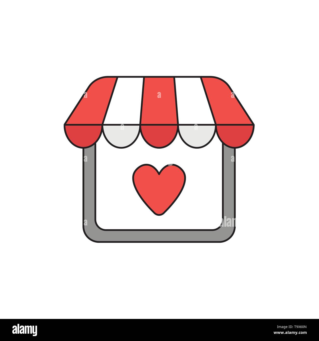 Vector icon concept of shop store with heart. Black outlines and ...