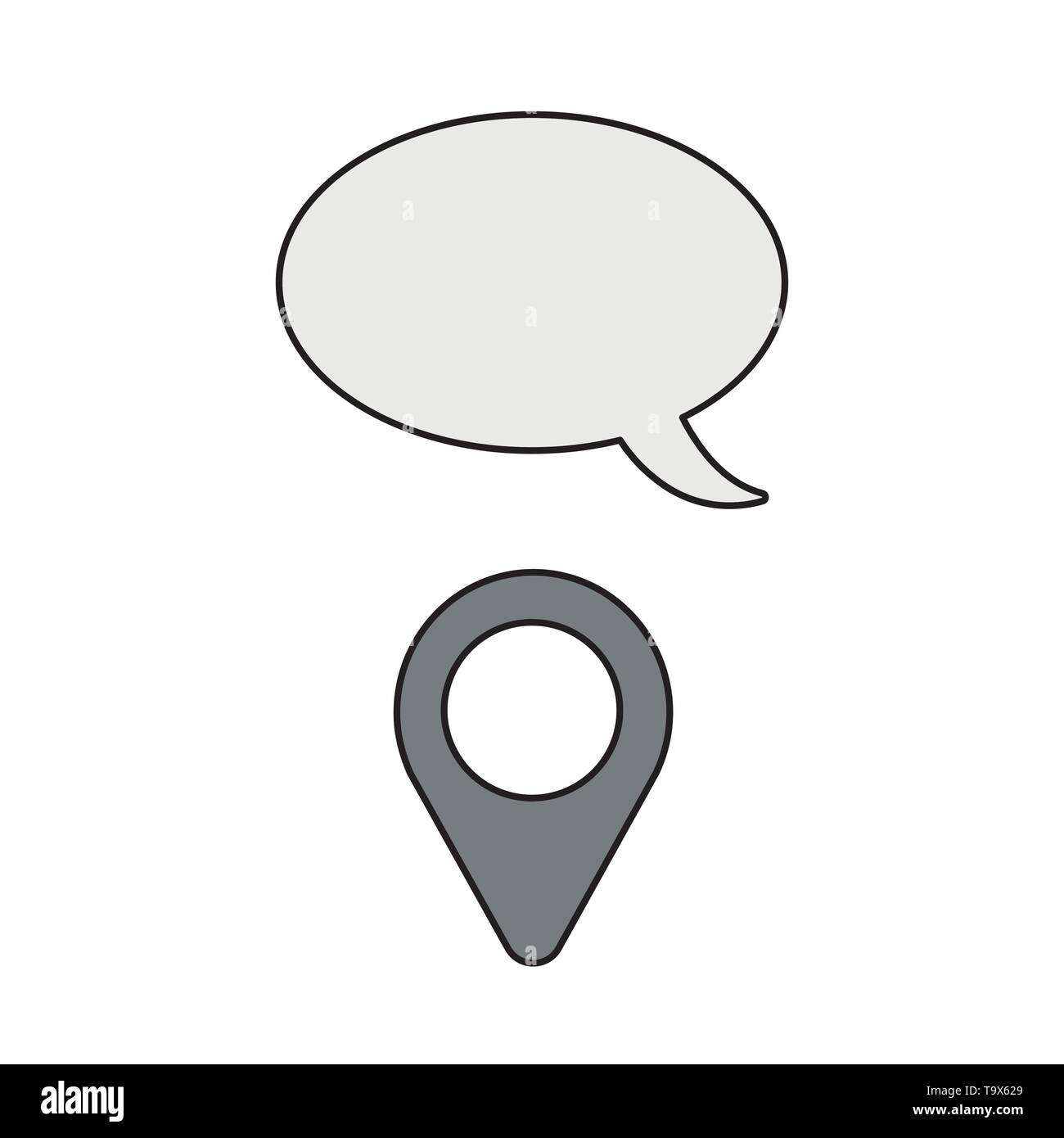 Vector icon concept of map pointer with blank speech bubble. Black ...