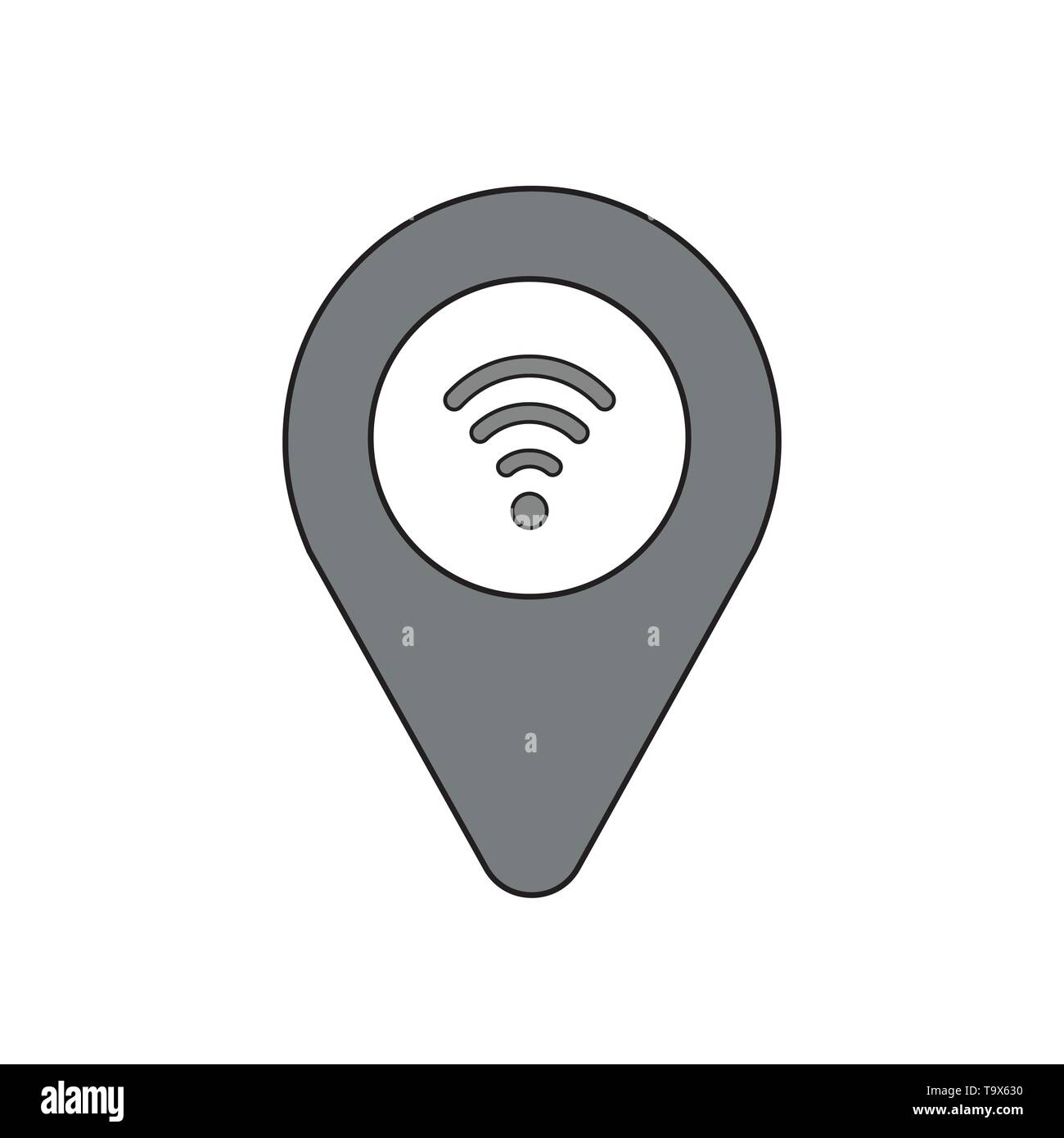 Vector icon concept of map pointer with wireless wifi symbol. Black ...