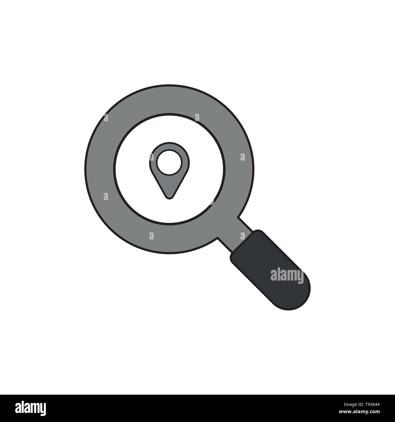 Vector illustration icon concept of magnifying glass with map pointer ...