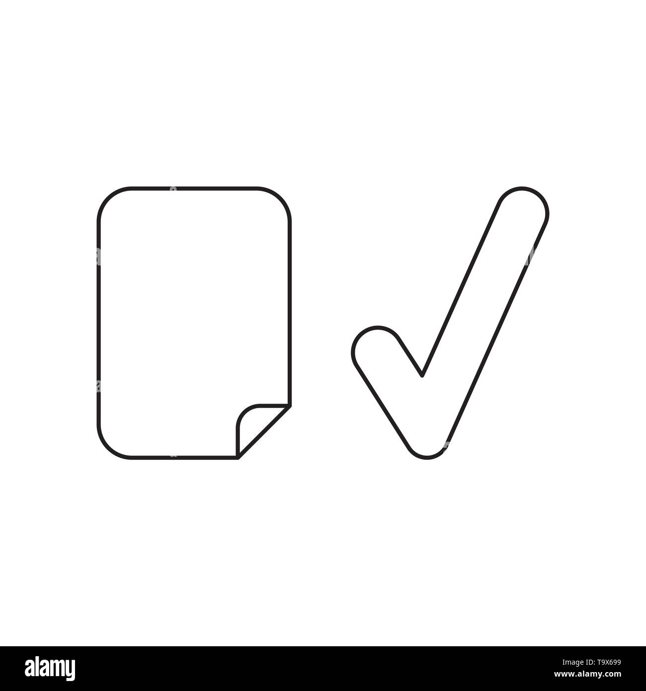 Vector icon concept of paper with check mark. Black outlines Stock ...