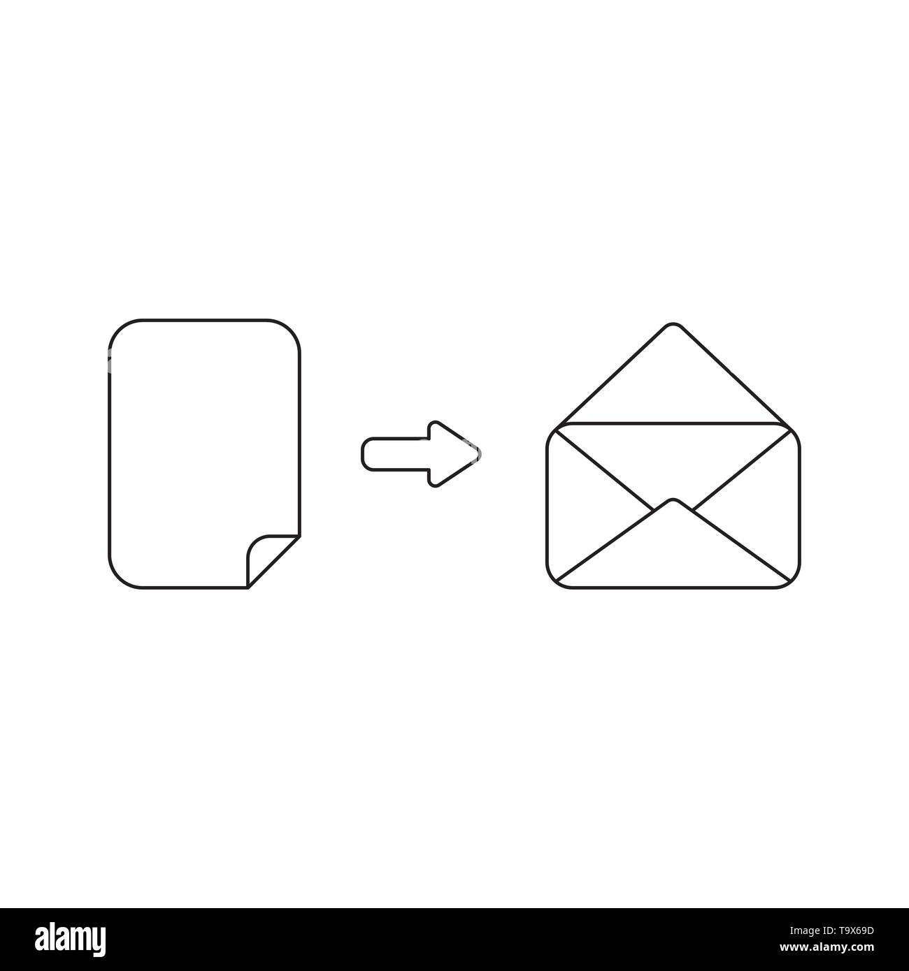 Vector icon concept of paper inside opened mail envelope. Black ...