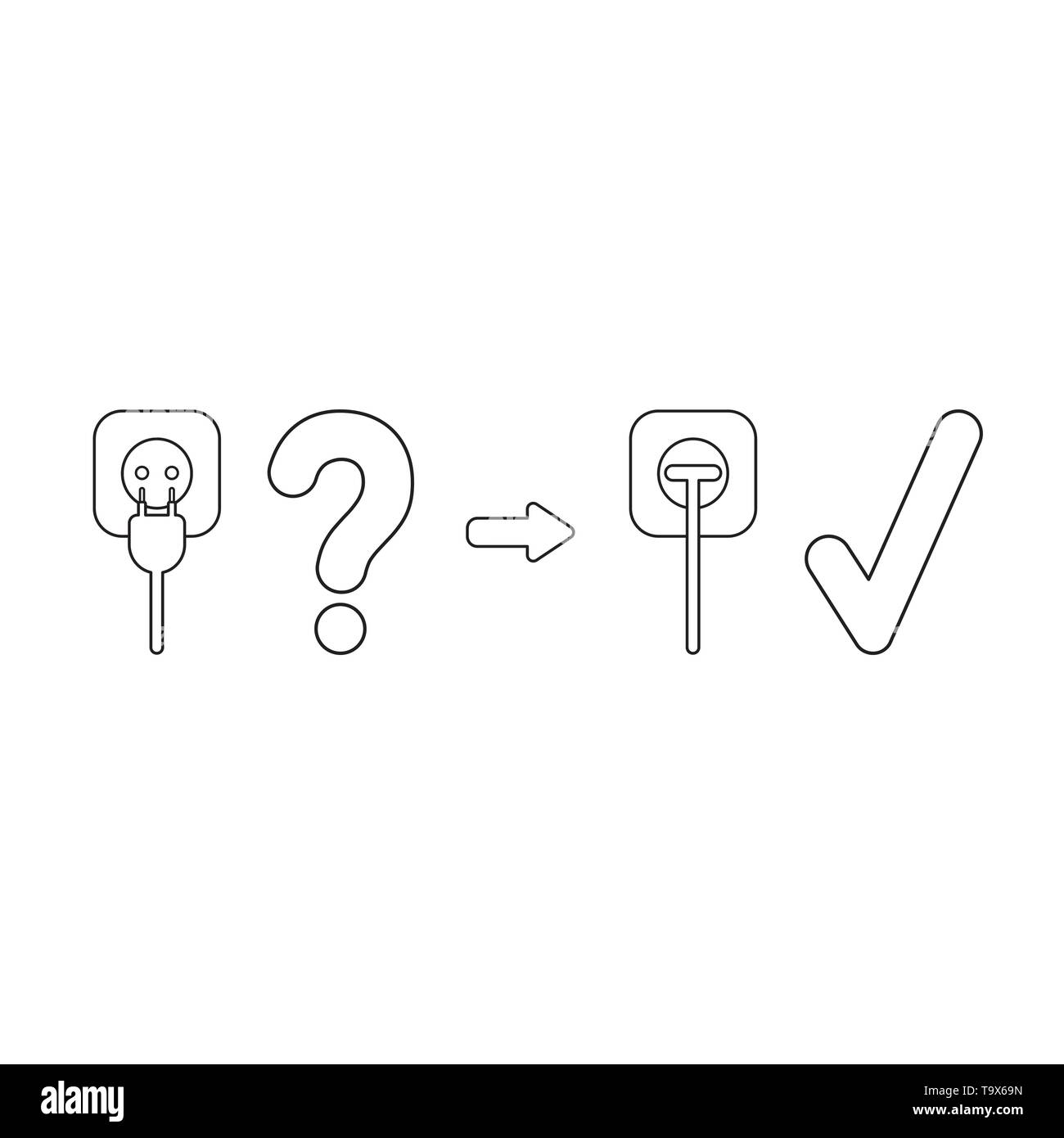 Vector icon concept of plugged into outlet with check mark and question ...