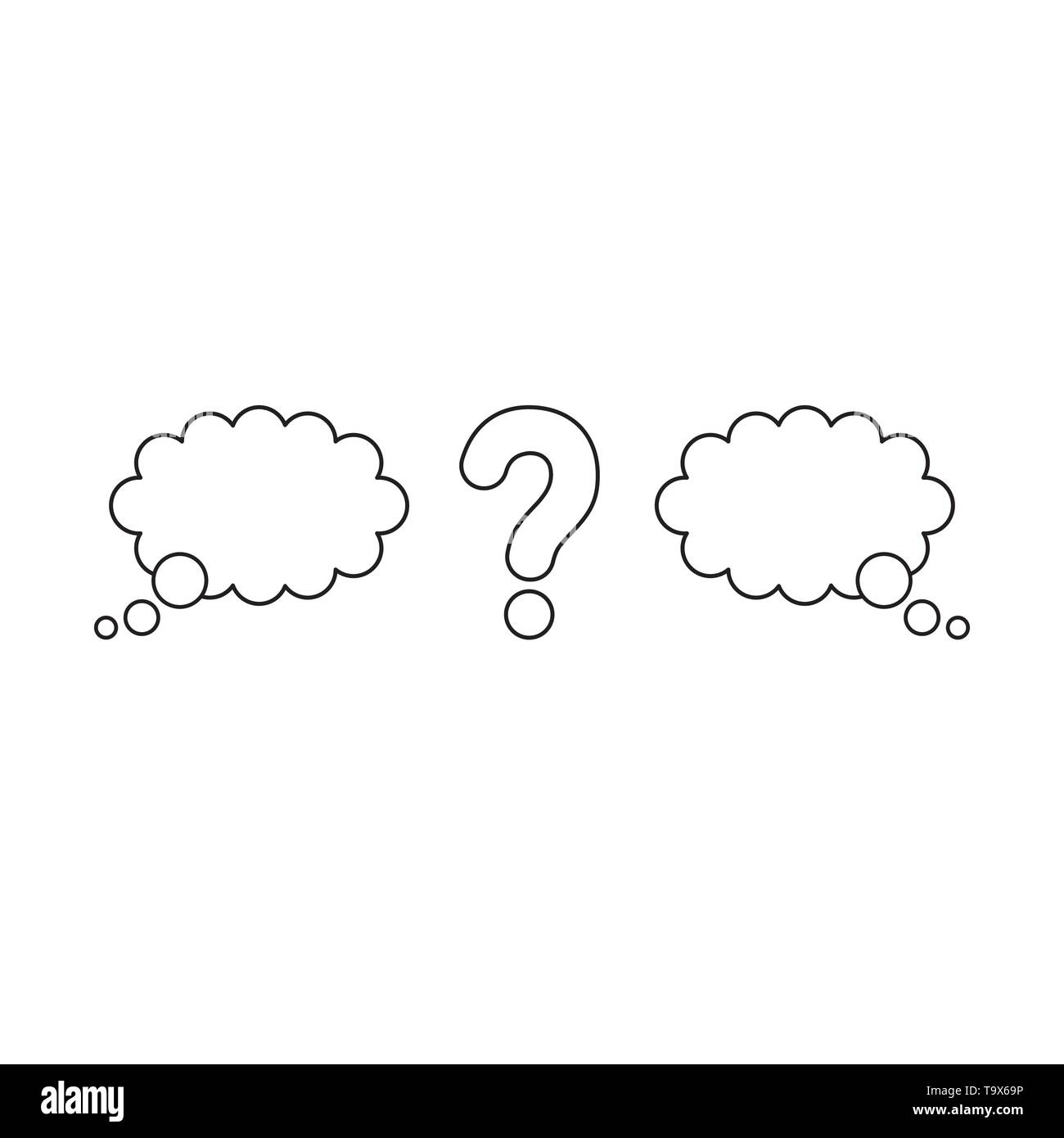 Vector icon concept of question mark between thought bubbles. Black ...