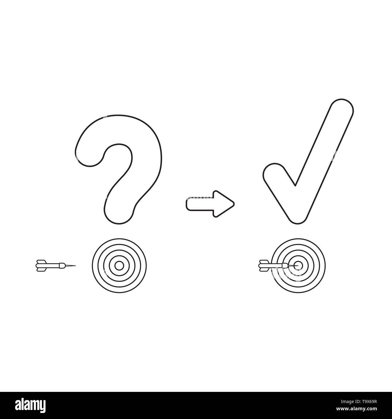 Vector icon concept of question mark and check mark with bulls eye and ...