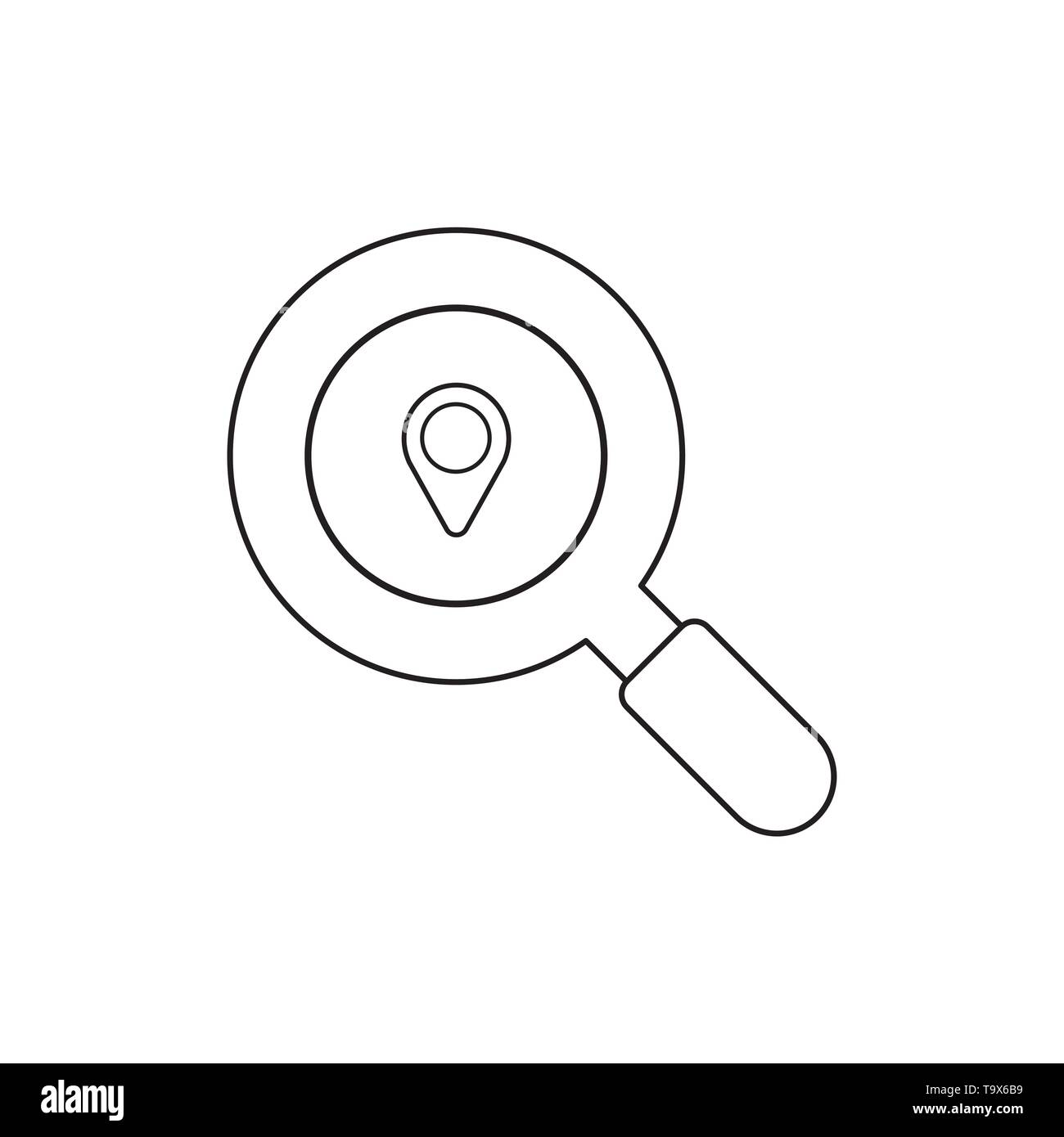Vector illustration icon concept of magnifier with map pointer. Black outlines Stock Vector ...