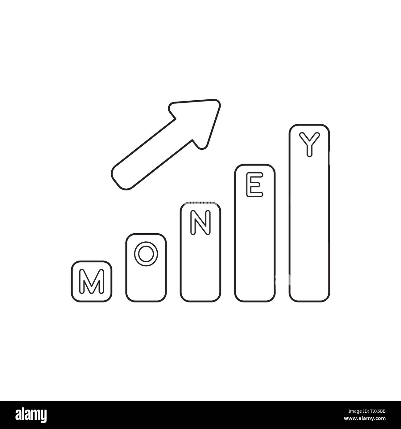 Vector icon concept of money bar graph moving up. Black outlines Stock ...
