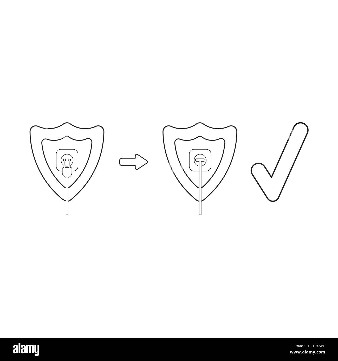 Vector icon concept of shield with outlet and plug plugged into outlet ...