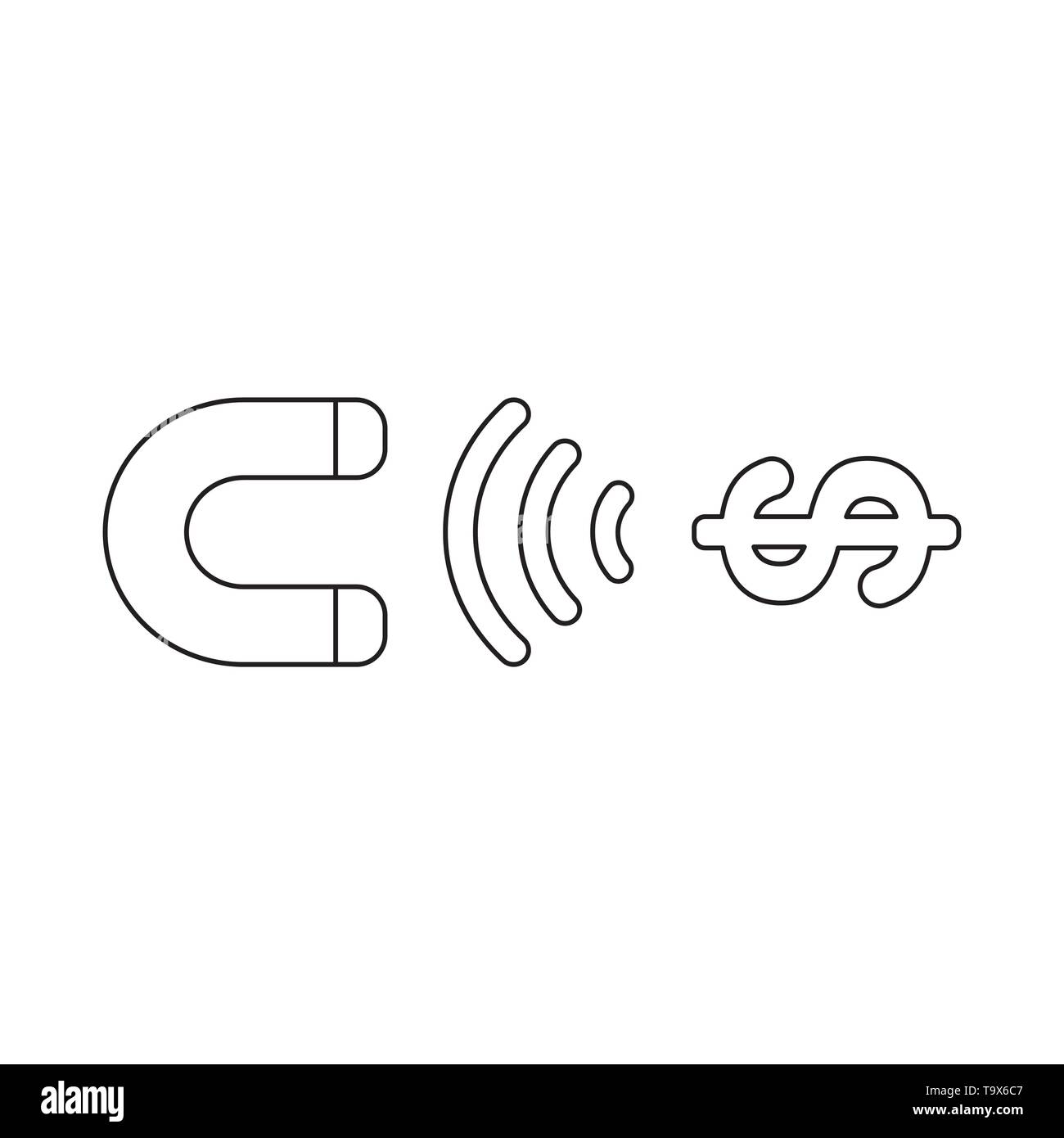 Vector icon concept of magnet attracting dollar money. Black outlines ...
