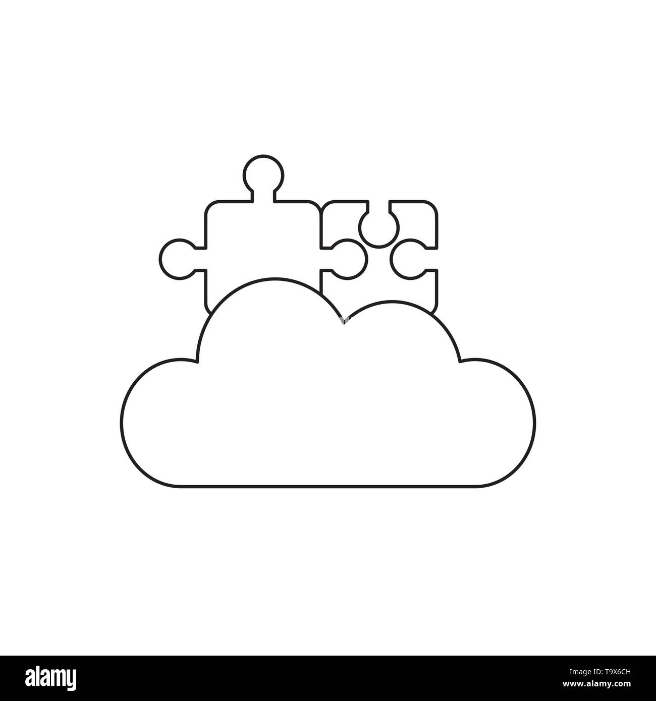 Vector icon concept of connected jigsaw puzzle pieces on cloud. Black ...