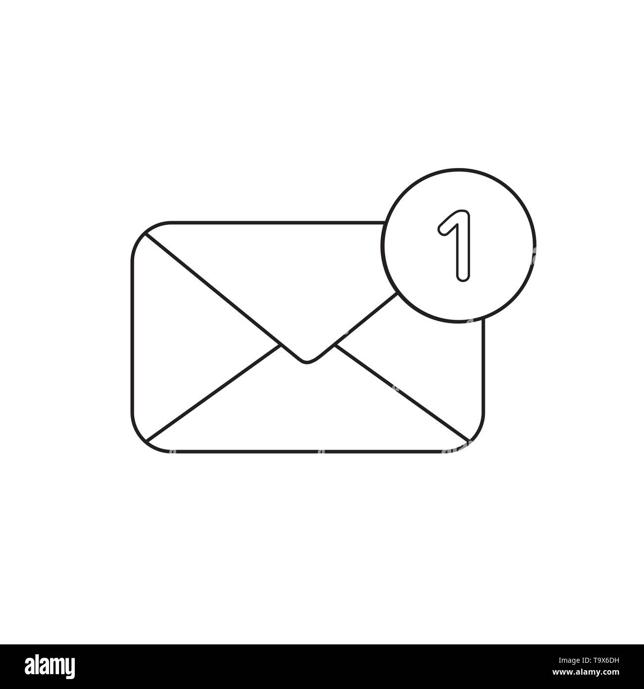 Vector icon concept of closed envelope with number one. Black outlines ...