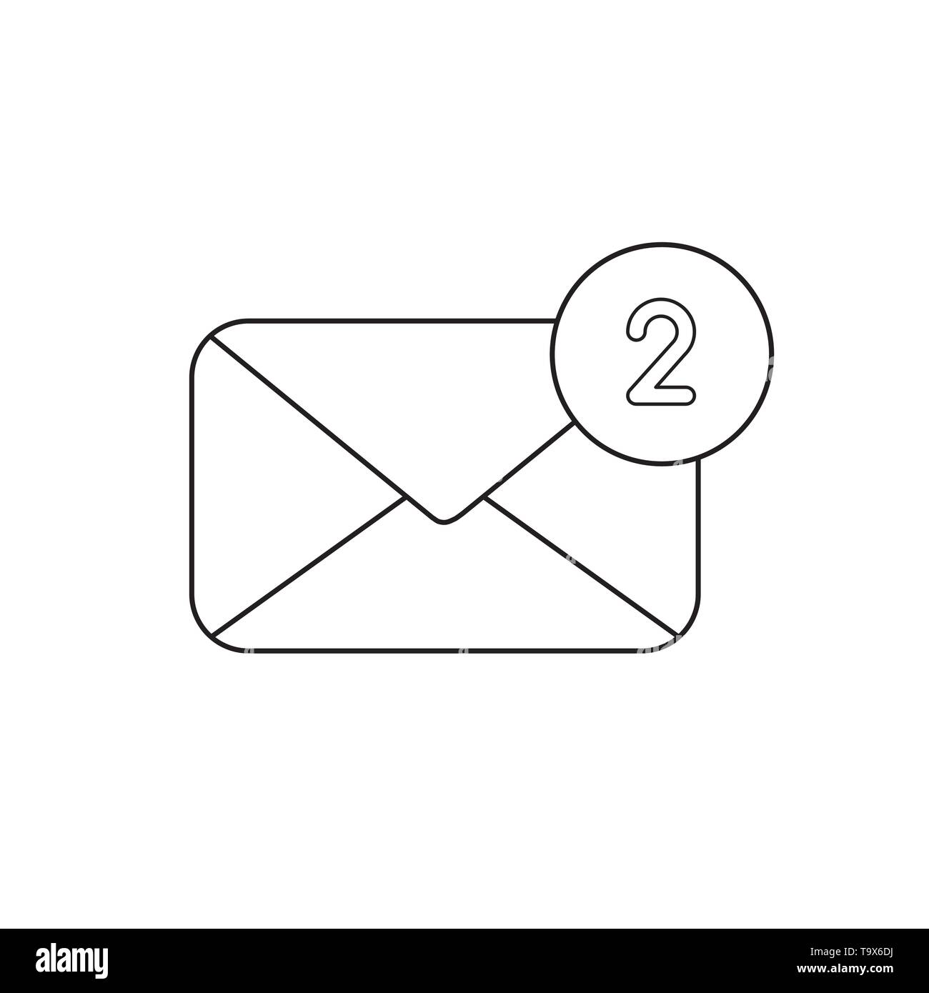 Vector icon concept of closed envelope with number two. Black outlines ...