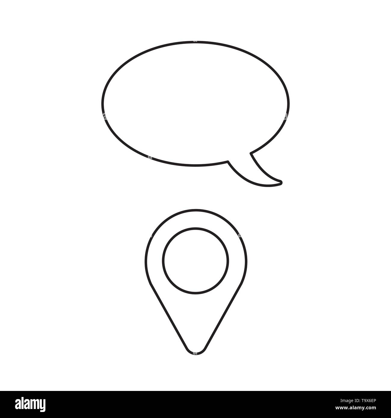 Vector icon concept of map pointer with speech bubble. Black outlines Stock Vector Image & Art ...