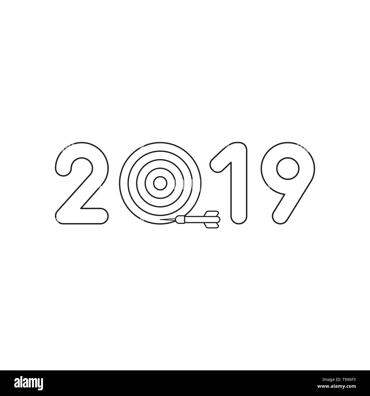 Vector icon concept of 2019 with bulls eye and dart miss the target ...
