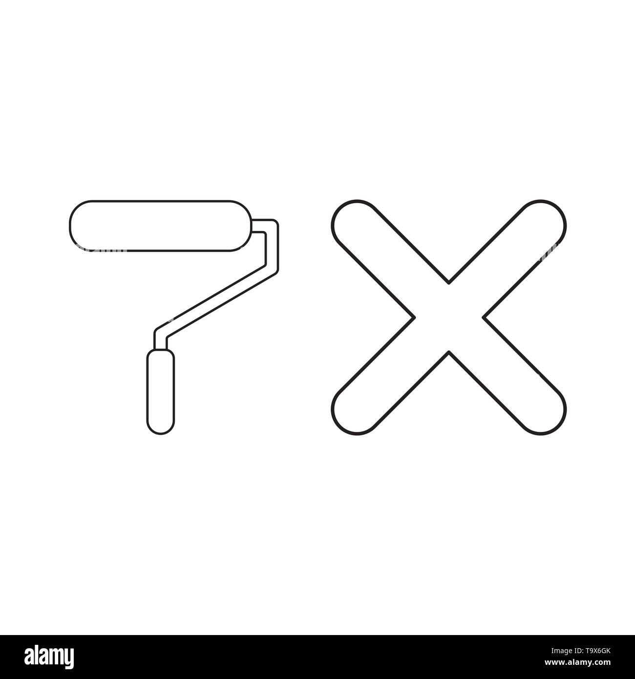 Vector icon concept of paint brush roller with x mark. Black outlines ...