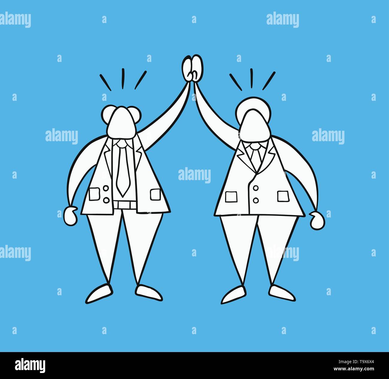 Hand-drawn vector illustration happy businessman boss and worker. White ...
