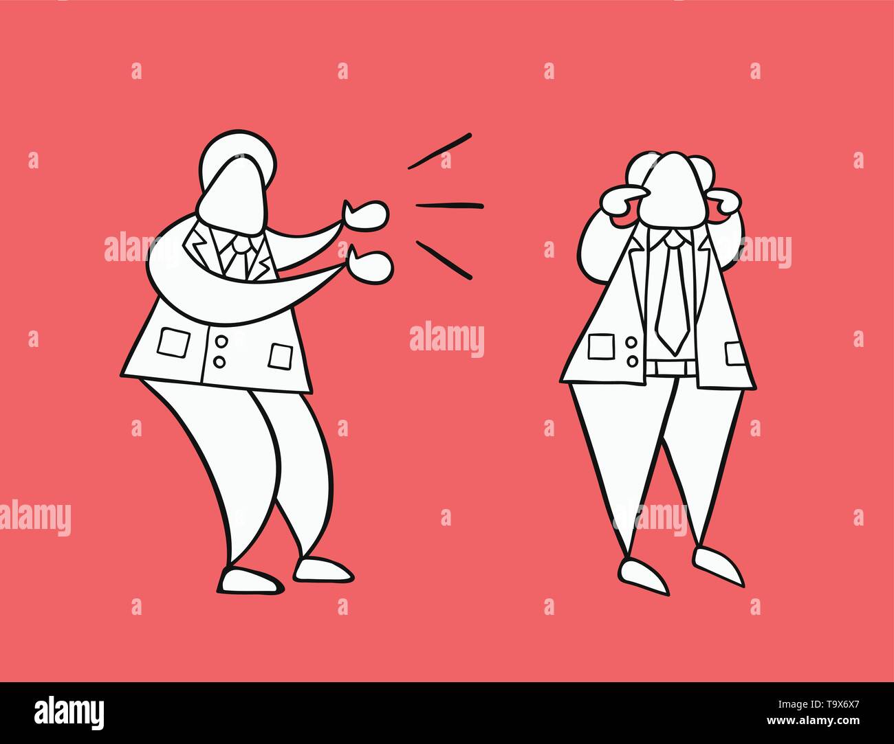 Hand-drawn vector illustration angry businessman worker yelling at boss ...