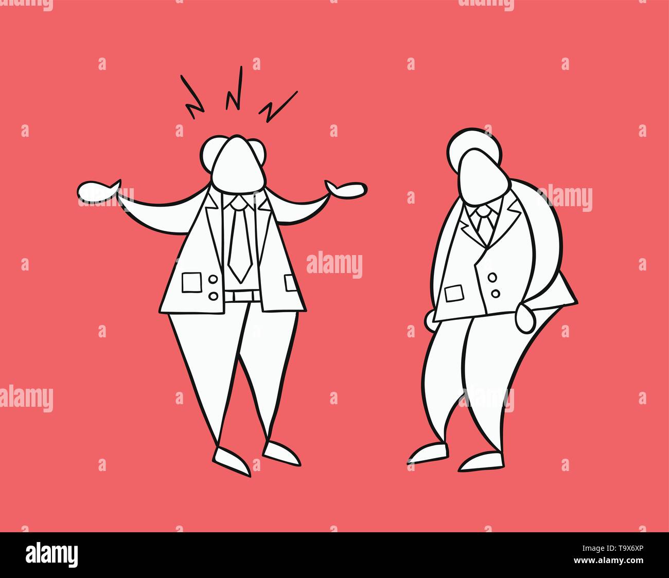 Hand-drawn vector illustration angry boss with businessman worker ...