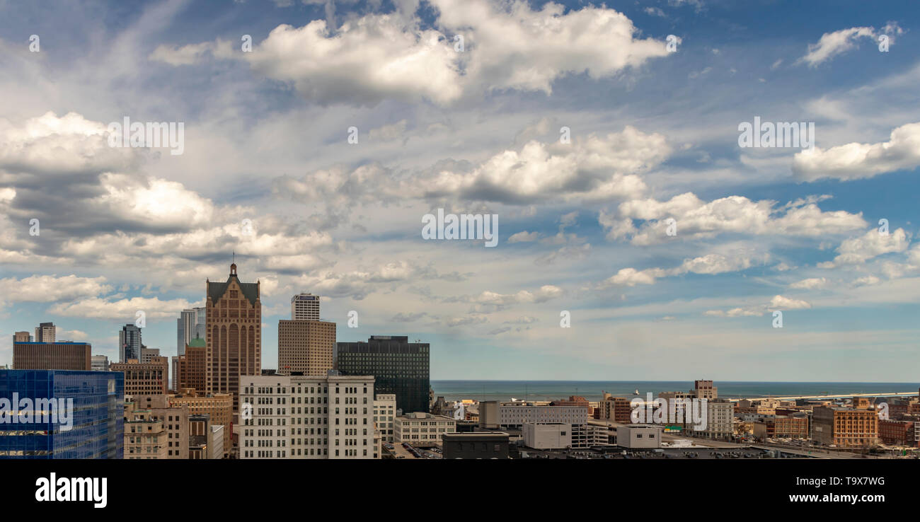 Downtown Milwaukee Skyline with a view of Lake Michigan in spring ...