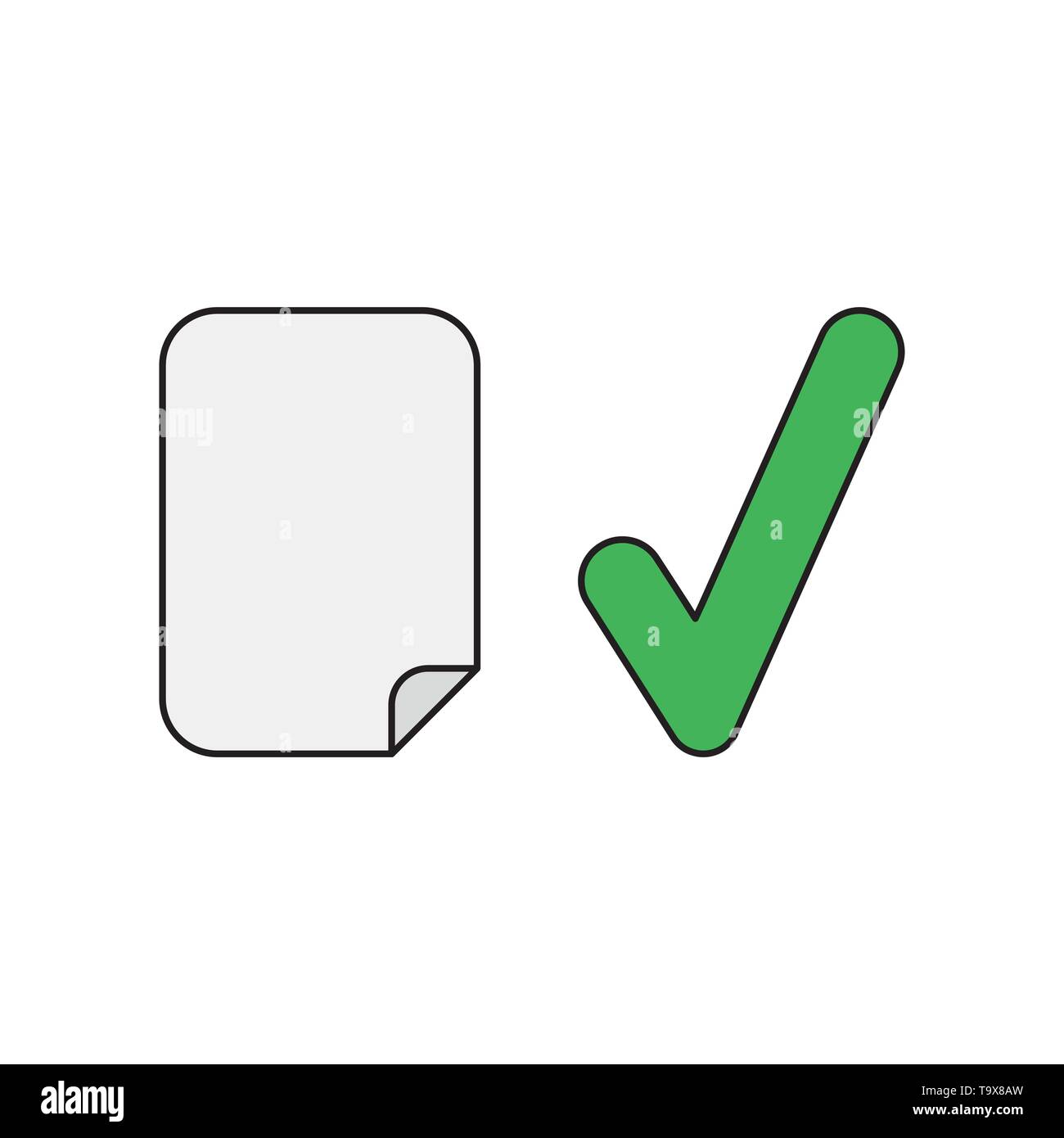 Vector icon concept of blank paper with check mark. Black outlines and ...