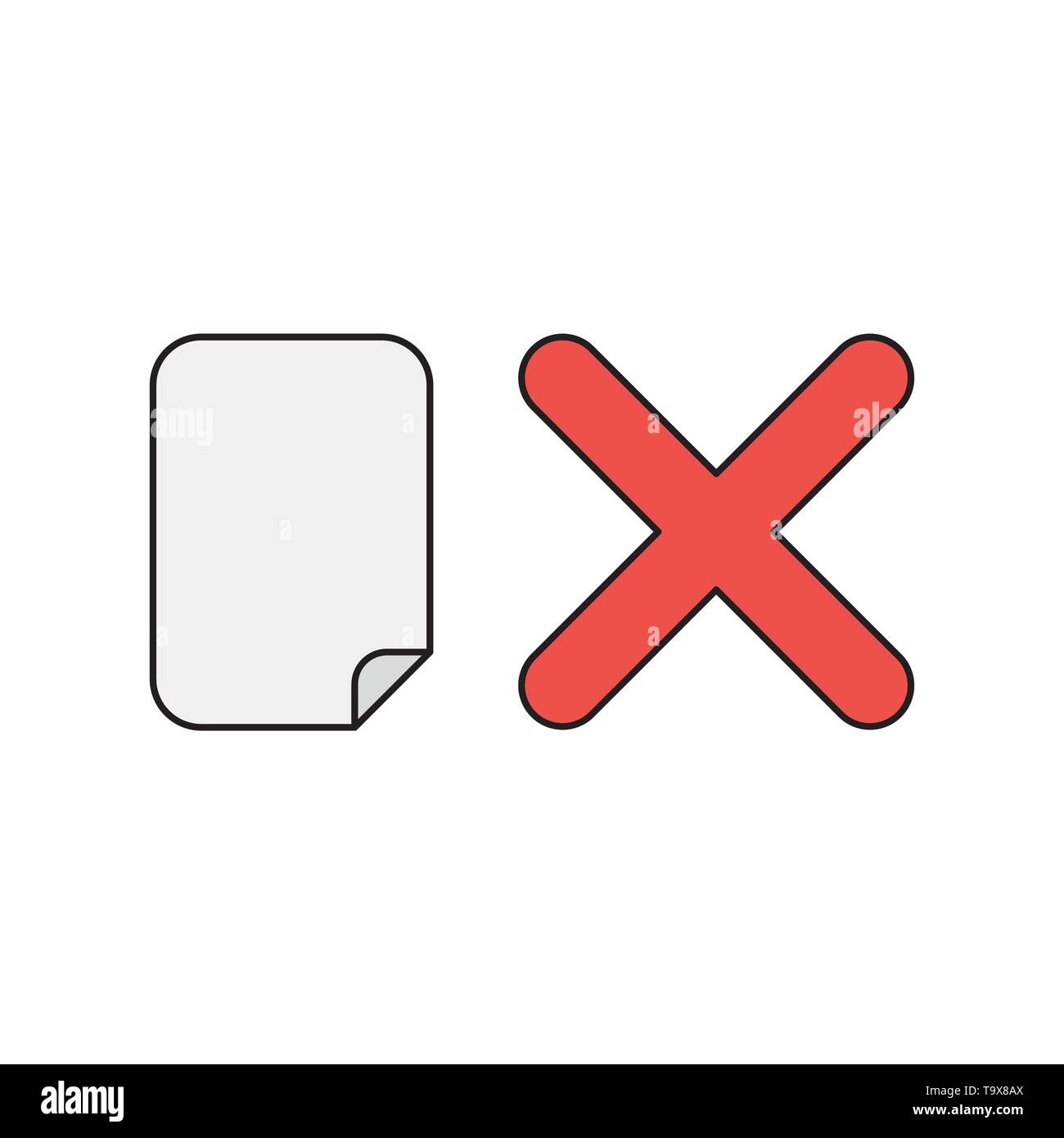 Vector icon concept of blank paper with x mark. Black outlines and ...