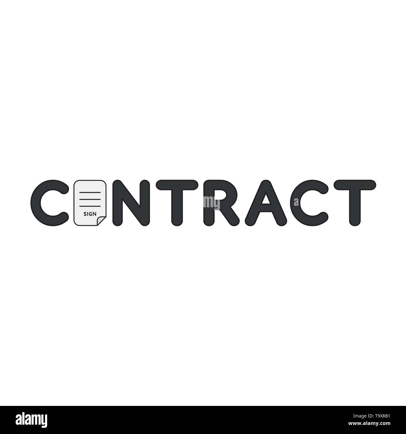 Vector icon concept of contract word with written paper. Black outlines ...