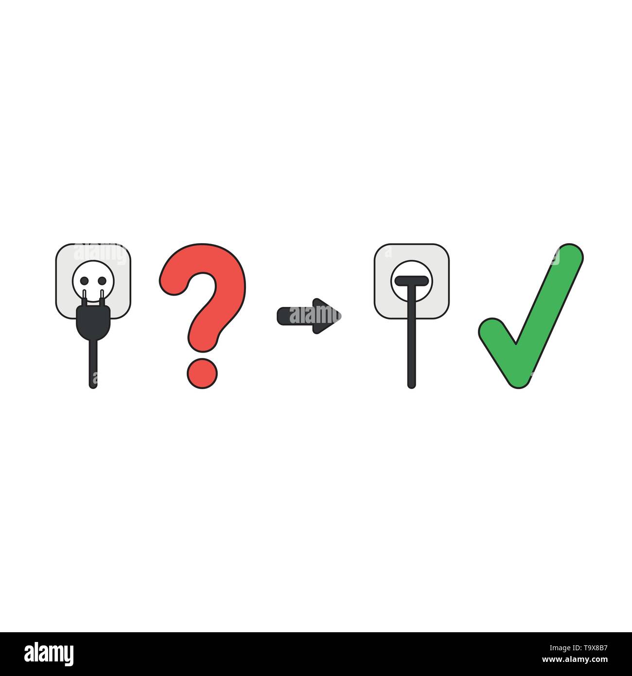 Vector icon concept of plug plugged into outlet with check mark and ...