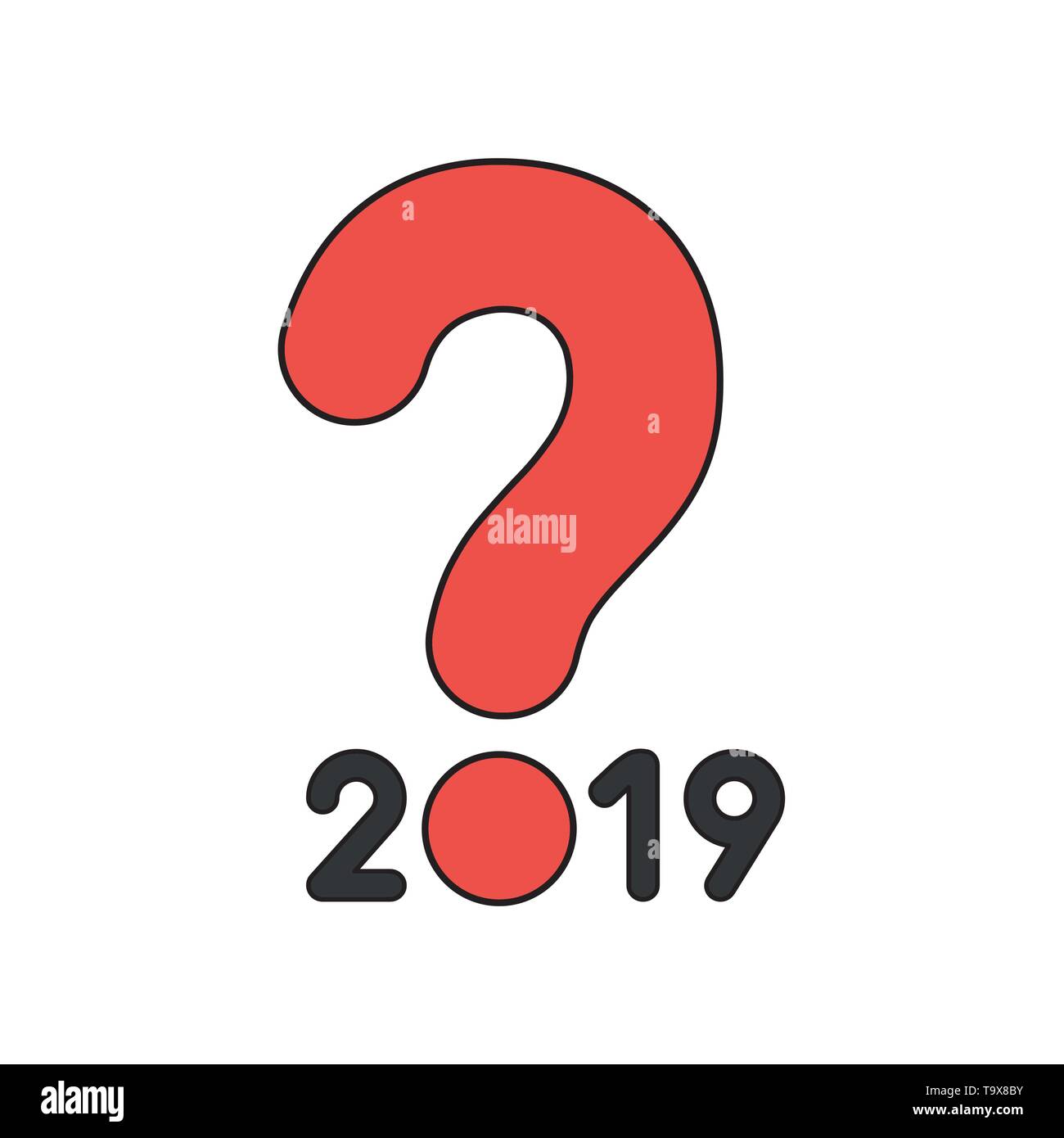 Vector icon concept of year of 2019 with red question mark. Black ...