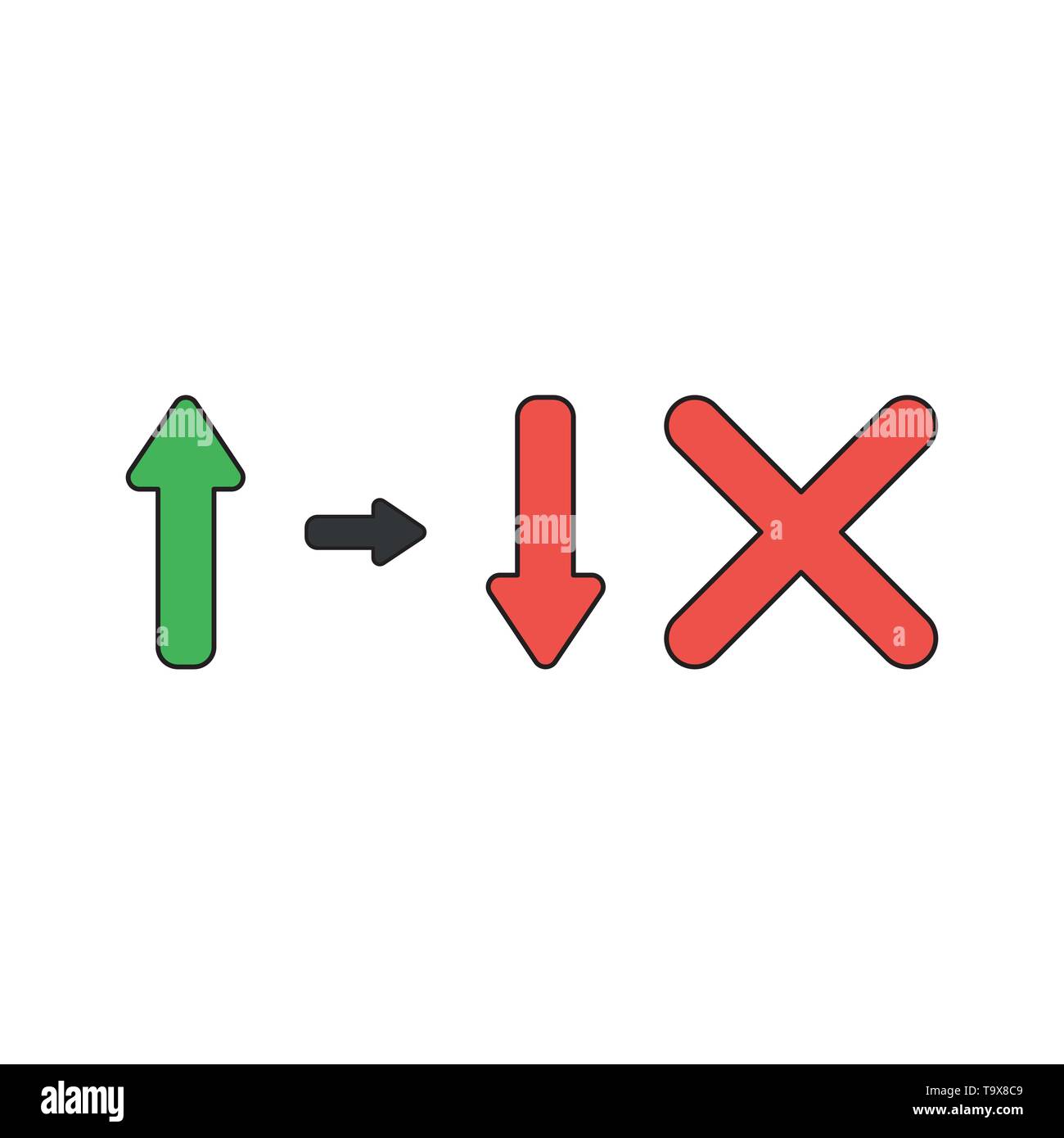 Vector icon concept of arrow moving up and down with x mark. Black ...