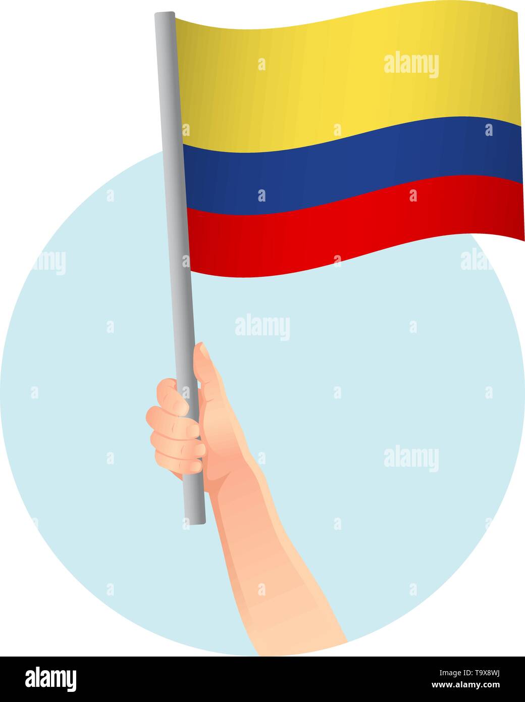 Colombia flag in hand. Patriotic background. National flag of Colombia ...
