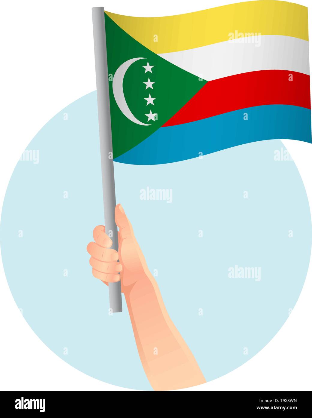 Comoros flag in hand. Patriotic background. National flag of Comoros ...