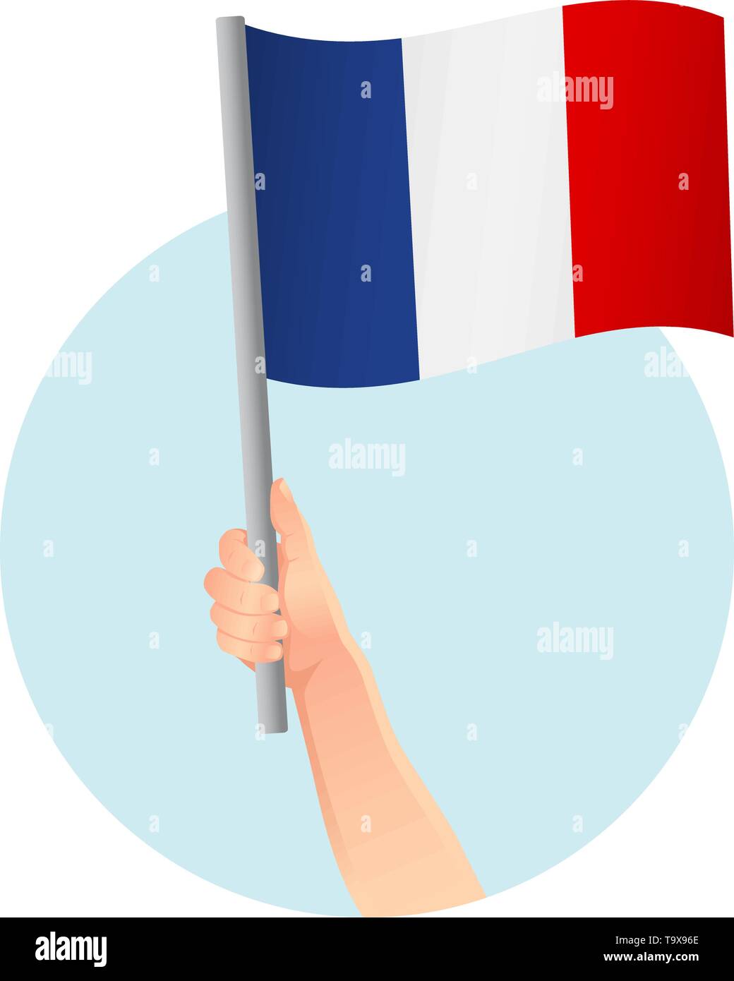 France flag in hand. Patriotic background. National flag of France ...