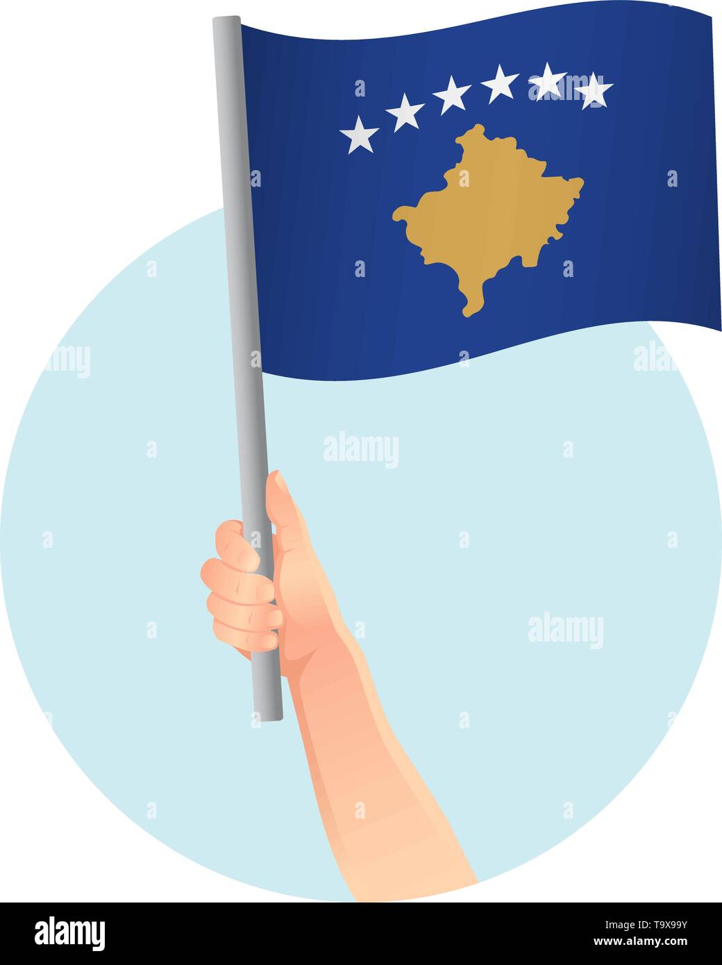 Kosovo flag in hand. Patriotic background. National flag of Kosovo ...