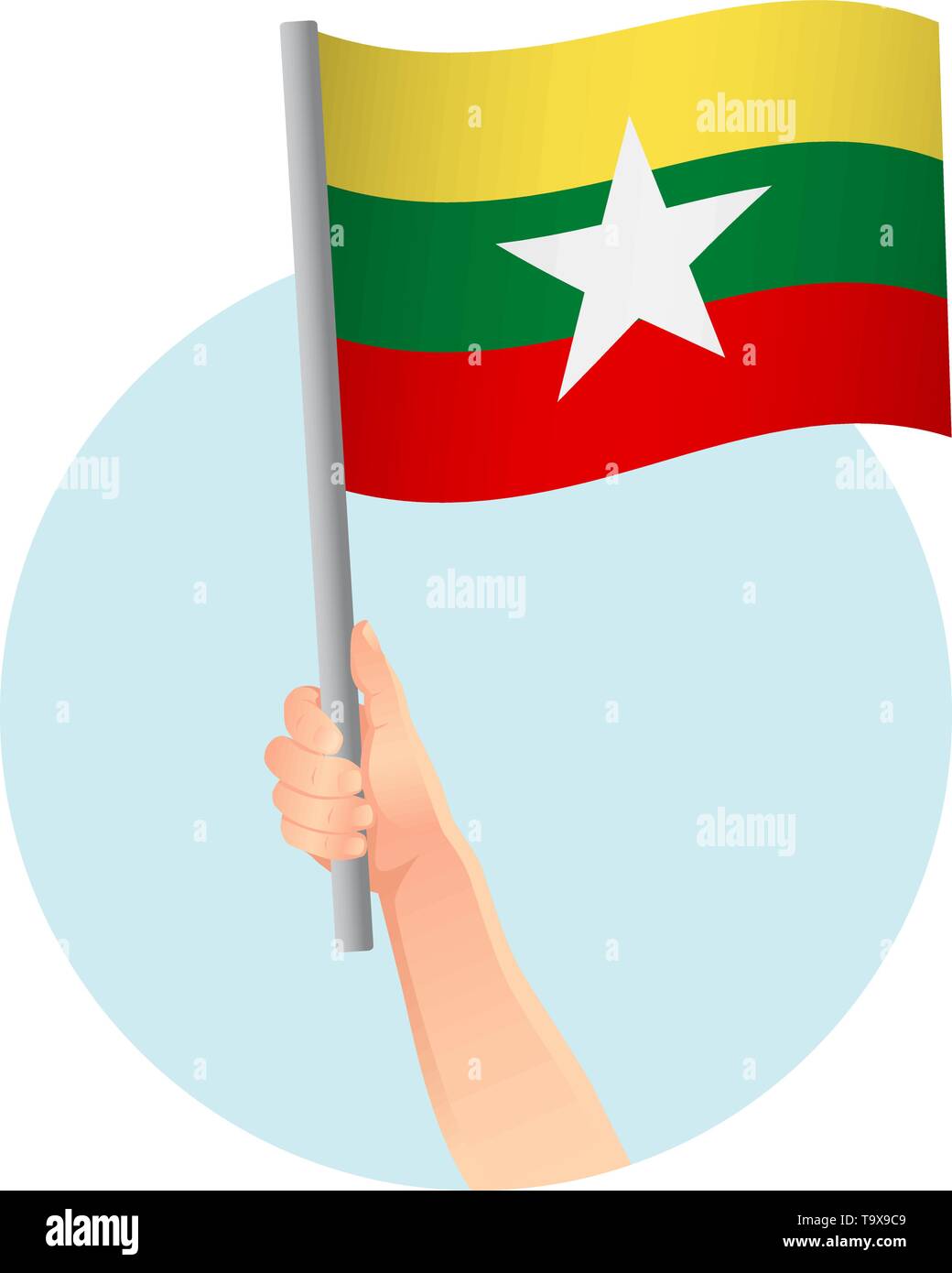 Myanmar flag in hand. Patriotic background. National flag of Myanmar ...