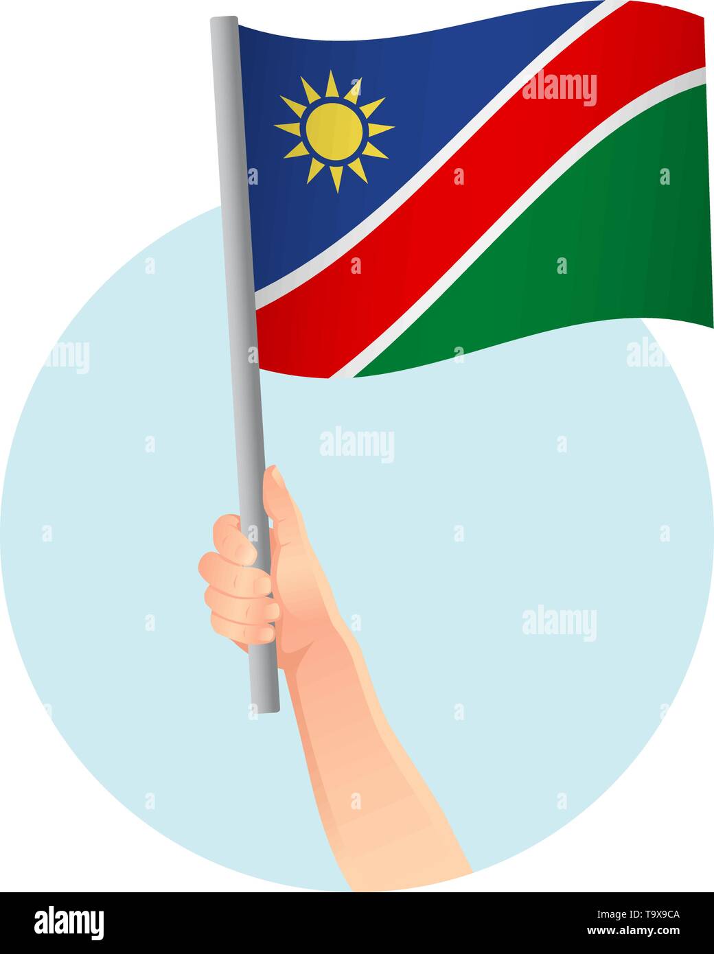 Namibia flag in hand. Patriotic background. National flag of Namibia ...