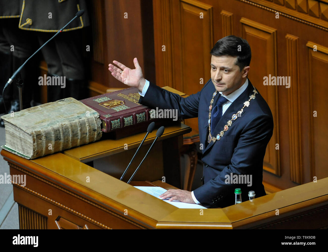 New Ukrainian president Volodymyr Zelensky seen speaking during his ...