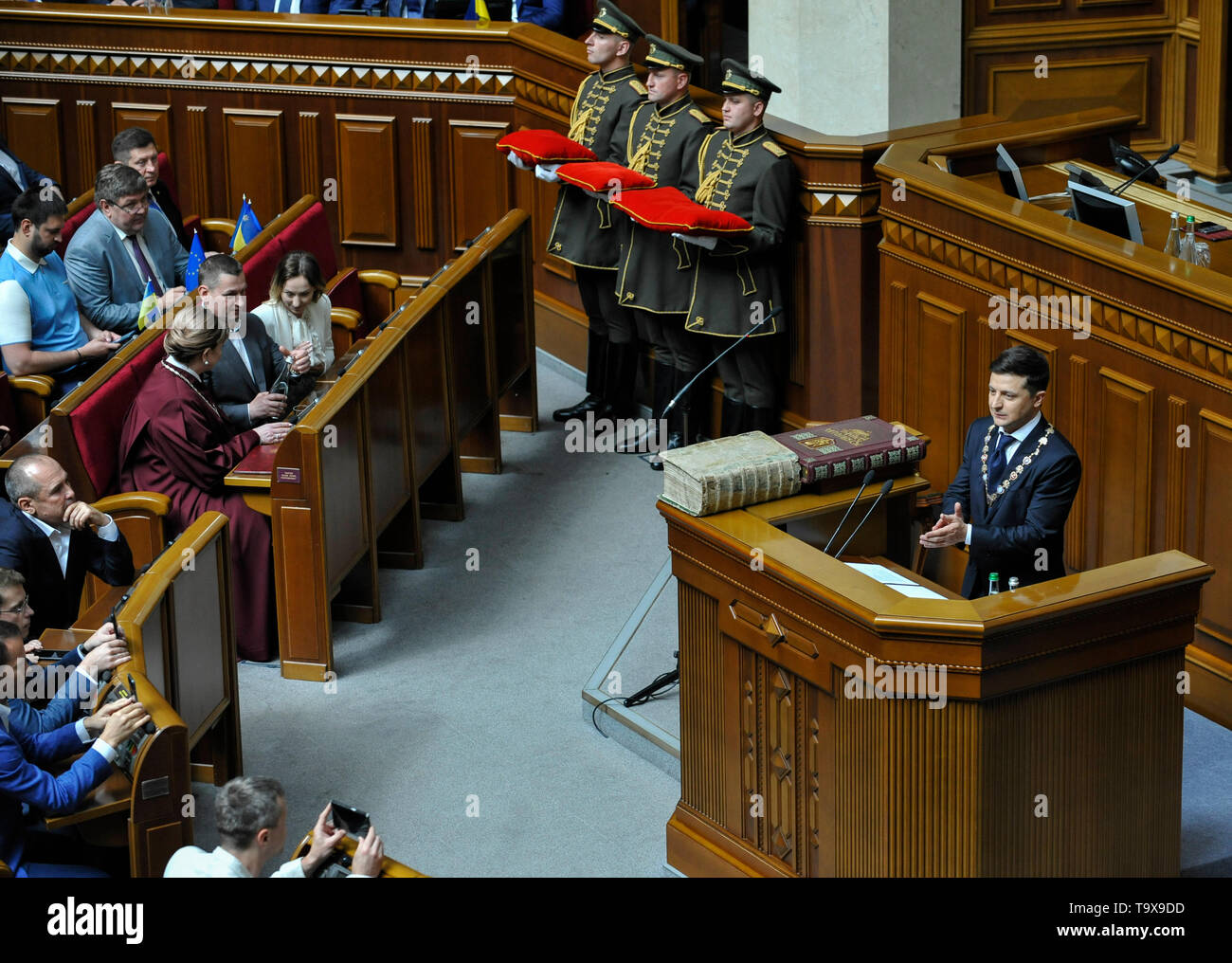 New Ukrainian president Volodymyr Zelensky seen speaking during his ...