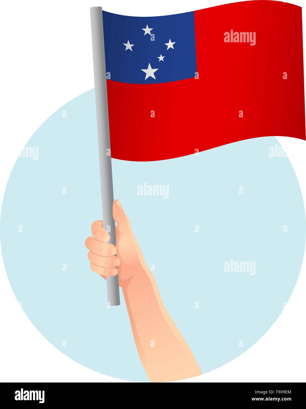 Samoa flag in hand. Patriotic background. National flag of Samoa vector ...