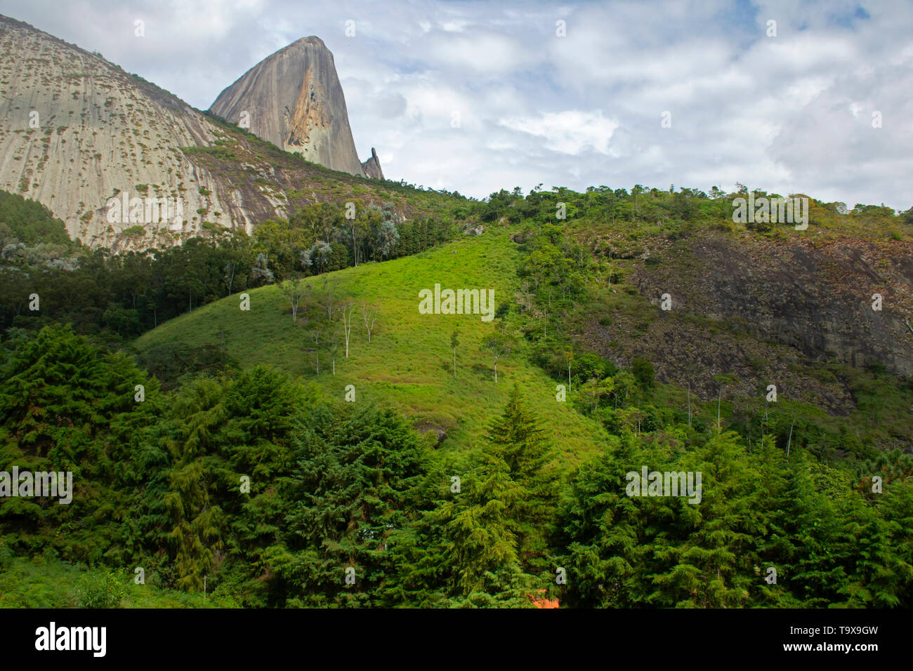 View of famous Blue Rock at the entrance to the Pedra Azul State Park ...