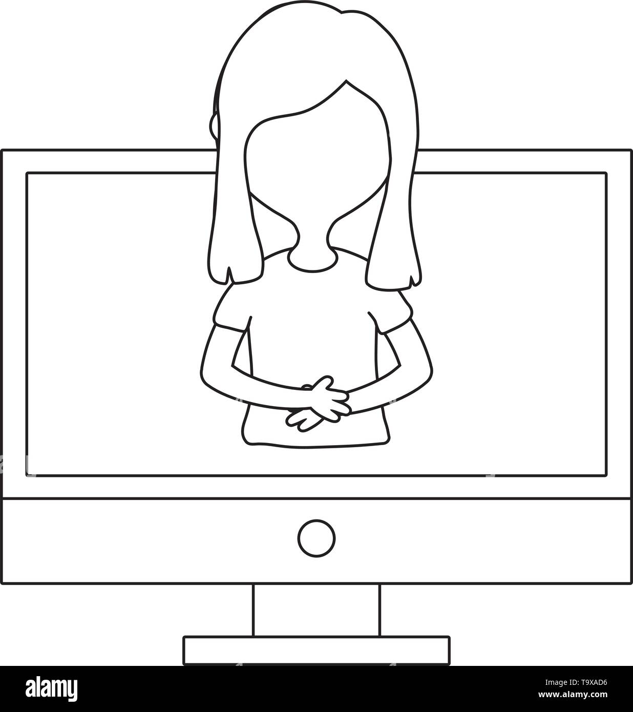 Girl and computer design, Digital technology communication social media ...