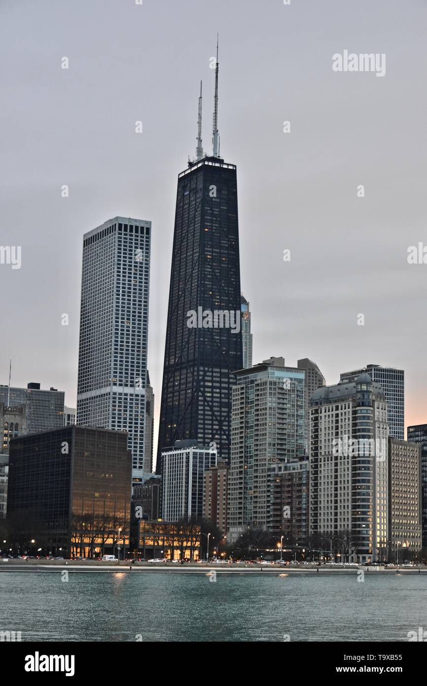 The iconic John Hancock Center in the Near North neighborhood, Chicago ...