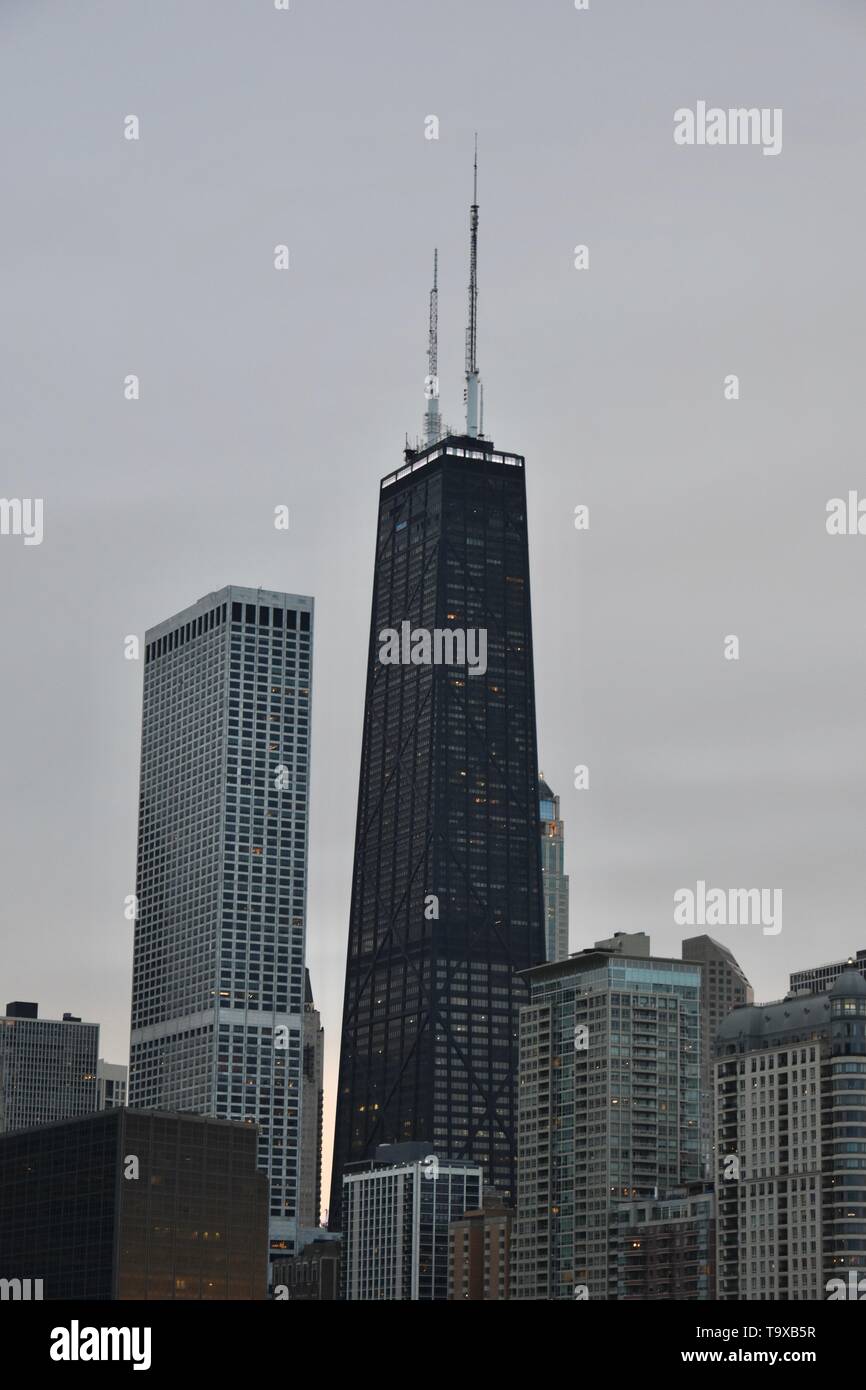 The iconic John Hancock Center in the Near North neighborhood, Chicago ...