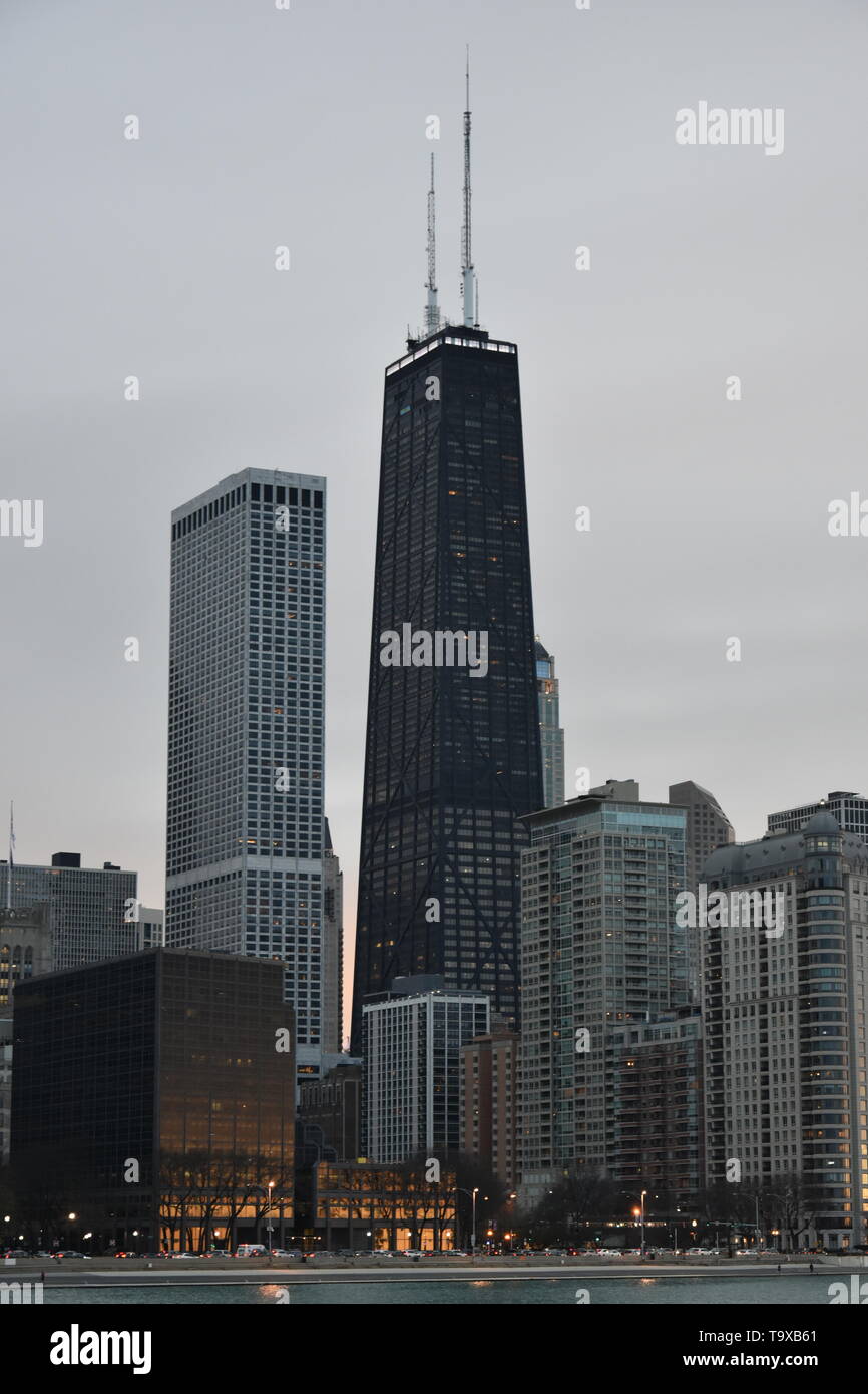 The iconic John Hancock Center in the Near North neighborhood, Chicago ...
