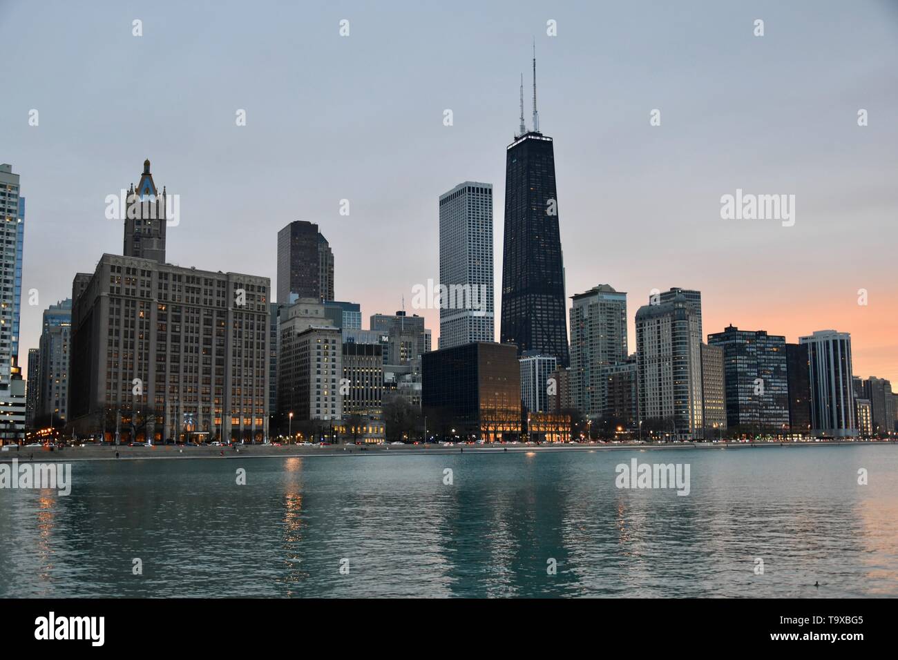 The Chicago skyline seen from Lake Michigan, Chicago, Illinois, USA ...