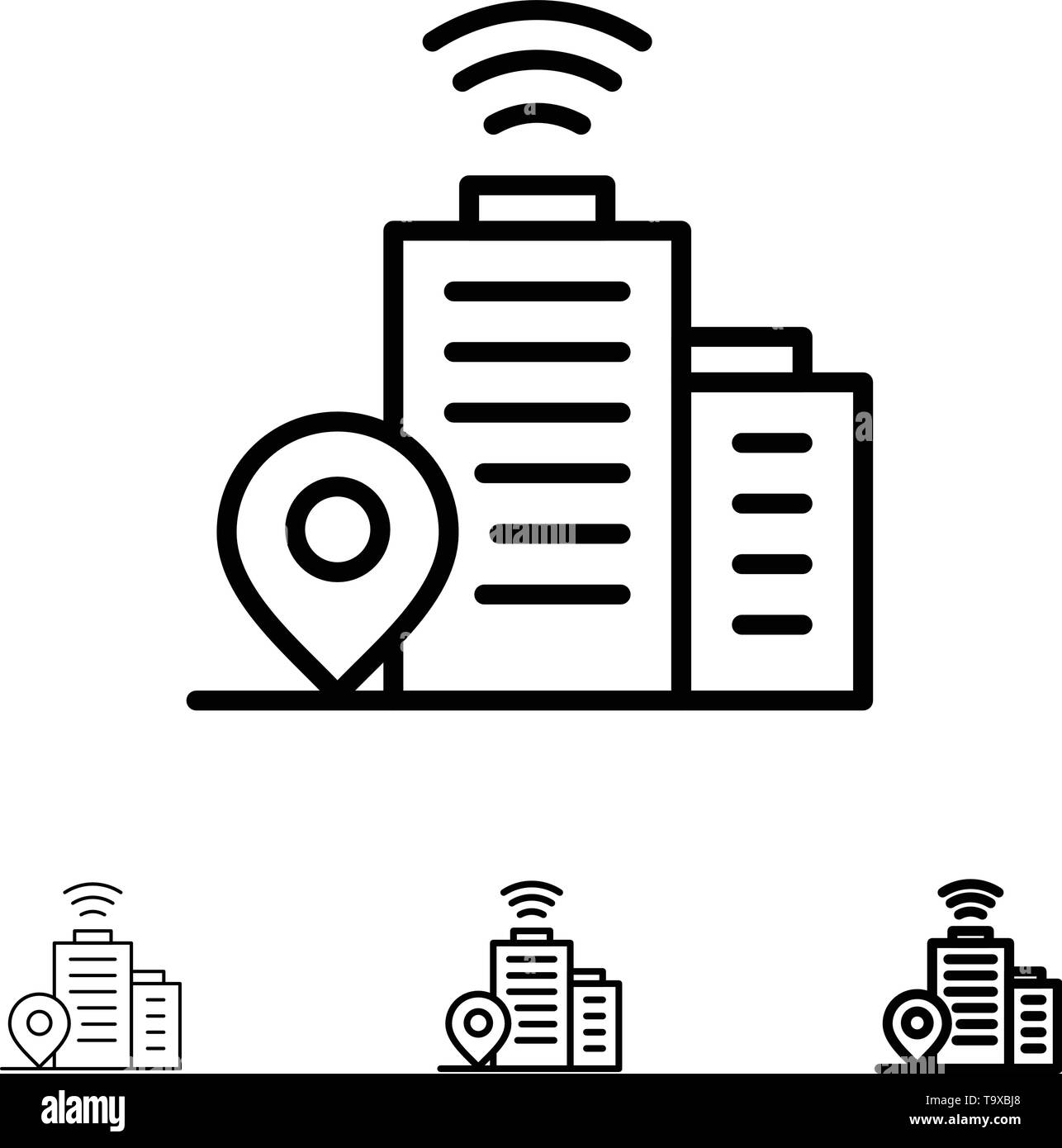 Building Wifi Location Bold And Thin Black Line Icon Set Stock Vector Image And Art Alamy