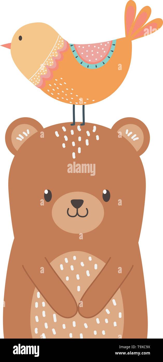 Bear and bird cartoon design, Animal cute zoo life nature and fauna ...