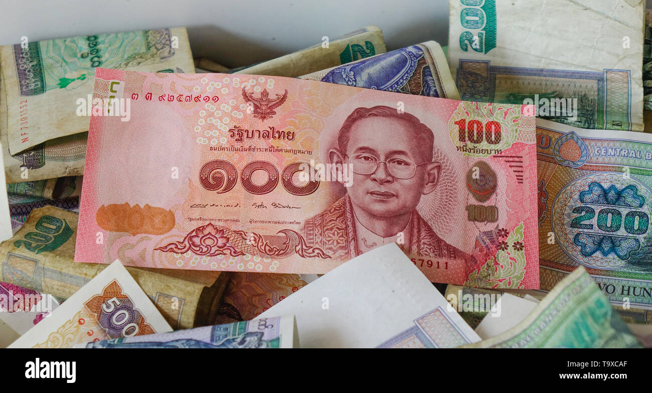 Pile of Burmese money in donation box at Kuthodaw Pagoda (Mandalay ...