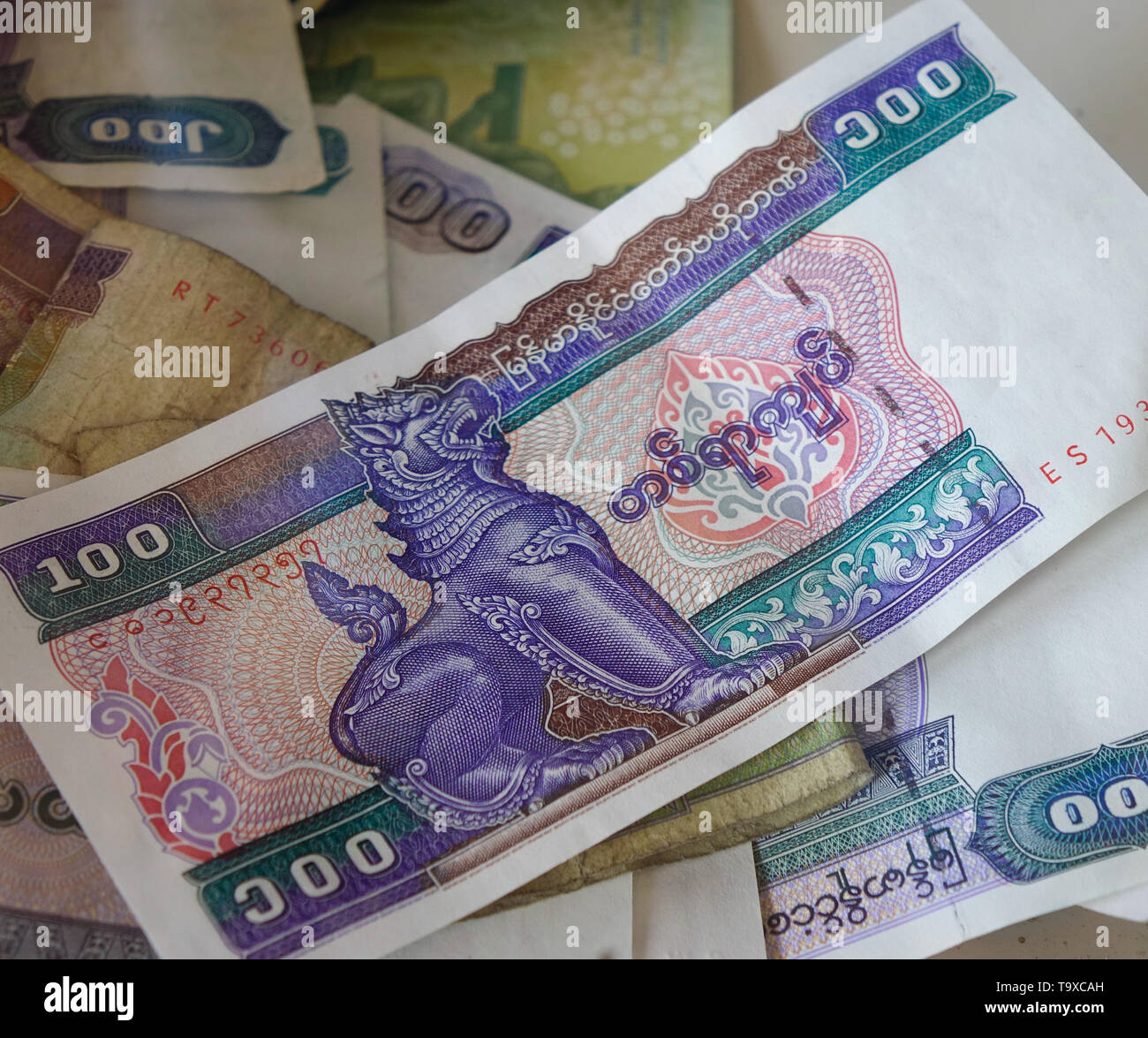 Pile of Burmese money in donation box at Kuthodaw Pagoda (Mandalay ...